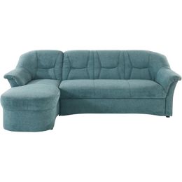 DOMO collection Ecksofa &raquo;Sarafina zeitlos und komfortabel, optional mit Federkern, L-Form&laquo; wahlweise mit Bettfunktion blau Luxus-Microfaser (92% 