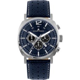 Jacques Lemans Herren Chronograph &raquo;Lugano&laquo; Quarzuhr, Armbanduhr, Herrenuhr, Datum, Stoppfunktion, Lederarmband blau