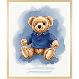queence Bild mit Rahmen &raquo;Vintage Polo Teddy B&auml;r in Poloshirt&laquo; B&auml;r B&auml;ren Fashion Figuren Mode Modebilder HD Premium Poster-Druck inkl. Echtholzrahmen 