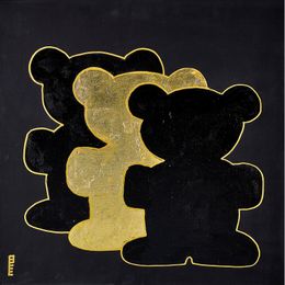 queence Leinwandbild &raquo;Bears II&laquo; B&auml;r B&auml;ren Kunst 1 Stk. tlg. Premium-Leinwandstoff, Handarbeit aus Deutschland gold Holzrahmen, Leinwand