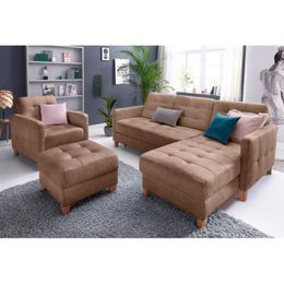 exxpo - sofa fashion Ecksofa &raquo;Elio, kompakt, bequem & zeitloses Design, Breite 217cm, L-Form&laquo; wahlweise mit Bettfunktion braun Luxus-Kunstleder;