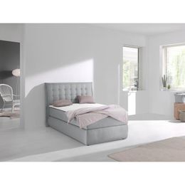 Home Affaire Boxspringbett &raquo;Sagres&laquo; Kopfteil mit 2farbiger Flatterbiese und zweifarbigen Kn&ouml;pfen grau Feinstruktur(100% Polyester);Bezug der 
