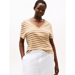 Tommy Hilfiger Curve Damen V-Shirt &raquo;CRV SLIM CODY V-NK SS&laquo; in gro&szlig;en Gr&ouml;&szlig;en beige 46