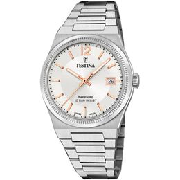 Festina Damen Quarzuhr &raquo;Riv&eacute; Collection&laquo; Armbanduhr, Damenuhr, Swiss Made, Saphirglas, bis 10 bar wasserdicht silber