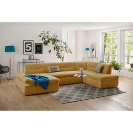 Home Affaire Wohnlandschaft &raquo;Avesa U-Form&laquo; Wahlweise mit Armteilverstellung und Bettfunktion, B/T/H: 355/216/80cm gelb 95% Polyester, 5% Polyacryl