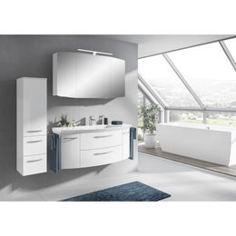 Badm&ouml;bel-Set &raquo;Cassca Sprint 3-teilig Mineralmarmor-Waschtisch mit LED-Spiegelschrank&laquo; 4 Stk. tlg. wei&szlig; Spanplatte