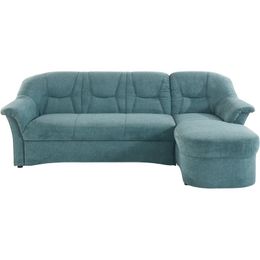 DOMO collection Ecksofa &raquo;Sarafina zeitlos und komfortabel, optional mit Federkern, L-Form&laquo; wahlweise mit Bettfunktion blau Luxus-Microfaser (92% 