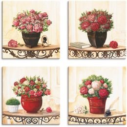 Artland Leinwandbild &raquo;Hortensien Nelken Rosen Pfingstrosen&laquo; Blumen 4 Stk. tlg. 4er Set, verschiedene Gr&ouml;&szlig;en beige Leinwand, MDF