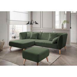 Home Affaire Ecksofa &raquo;Colori Polsterm&ouml;bel mit zeitlos eleganter R&uuml;ckenf&uuml;hrung. L-Form&laquo; Holzfu&szlig;farbe w&auml;hlbar, inkl. 4x Zierkissen gr&uuml;n 100% Polyester