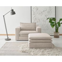 Home Affaire Sitzgruppe &raquo;PIAGGE&laquo; 2 Stk. tlg. Hochwertiger Cord, Loveseat und Loveseat-Hocker im Set beige