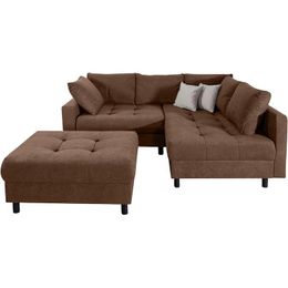 Collection AB Ecksofa &raquo;Toni L-Form, B: 215 cm&laquo; mit Hocker & 2 Zierkissen, Federkern braun 100%Polyester