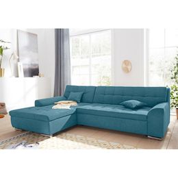 DOMO collection Ecksofa &raquo;Aversa, moderne Steppung, geschwungene Armlehnen, Breite 267cm&laquo; L-Form, wahlweise mit Bettfunktion blau Struktur weich (100% 