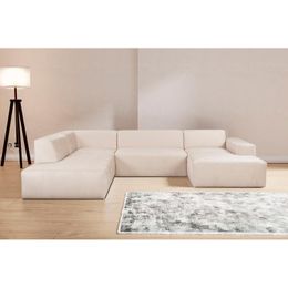 WERK2 Wohnlandschaft &raquo;Zeus-U, viel Platz, Breite 330 cm, modern und zeitlos&laquo; Curvy Trend mit urbaner Optik auch in weichem Cord, U-Form beige 100% PES