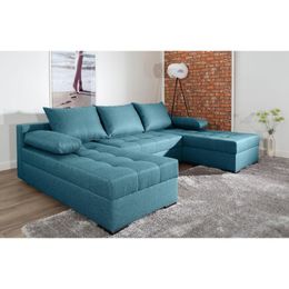 Collection AB Wohnlandschaft &raquo;Josy U-Form, B: 269 cm&laquo; mit Bettfunktion & Bettkasten, Federkern blau 100%Polyester