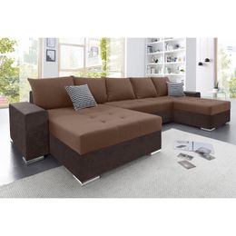 Collection AB Wohnlandschaft &raquo;Josy XXL U-Form, B: 333 cm, mit 2 Recamieren 77 & 97 cm&laquo; mit Bettfunktion, Bettkasten & 2 Zierkissen, Federkern braun 