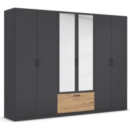 Rauch Dreht&uuml;renschrank &raquo;Kleiderschrank Schrank Garderobe W&auml;scheschrank BARI mit Spiegel&laquo; mit Schubasten mittig, moderner Griff in Graumetallic MADE IN