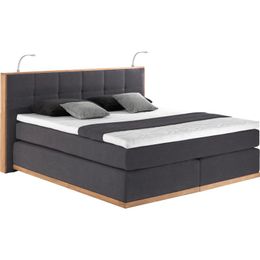 Home Affaire Boxspringbett &raquo;Vinton&laquo; aus Eiche, mit LED-Beleuchtung, verschiedene H&auml;rtegrade (auch H4) grau Polyester