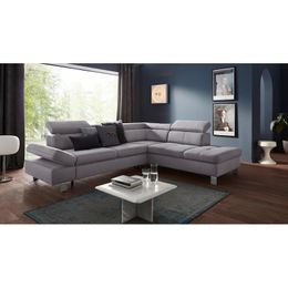 exxpo - sofa fashion Ecksofa &raquo;Fiji, L-Form&laquo; mit Kopf- bzw. R&uuml;ckenverstellung, wahlweise mit Bettfunktion grau Luxus-Kunstleder;Webstoff (100% 