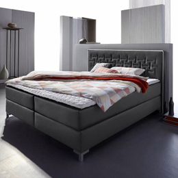 Home Affaire Boxspringbett &raquo;Coos&laquo; mit besonderer Steppung im Kopfteil, 3 Matratzenarten, 2 H&auml;rtegrade schwarz Bezug Topper 100% Polyester;Kunstleder