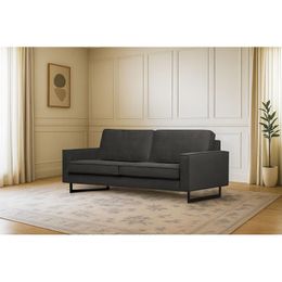 Home Affaire 3-Sitzer &raquo;Pinto, 206 cm, Cord, Chenille, Lederoptik&laquo; mit Keder, schwarze Metallf&uuml;&szlig;e, Wellenunterfederung grau Kunstleder (65% Polyester, 