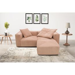 Home Affaire Ecksofa &raquo;Gerrid L-Form&laquo; Cord, Modulsofa, bestehend aus 2 Eckelementen + 1 Hocker rosa 100% Polyester