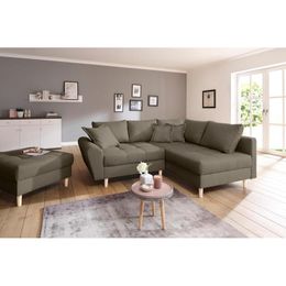 Home Affaire Ecksofa &raquo;Rice L-Form, B: 223 cm - OTTO. Verl&auml;ssliche Qualit&auml;t.&laquo; Set: Sofa & Hocker, mit 3 Zierkissen, Federkern braun Luxus-Microfaser (