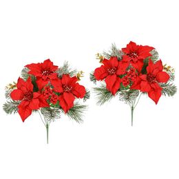 I.GE.A. Kunstblumenstrau&szlig; &raquo;Bouquet Poinsettia/Beeren/Tannenzweige&laquo; 2er Set Weihnachtsblumen Weihnachtsdeko Adventsdeko Christstern Deko rot Polyester