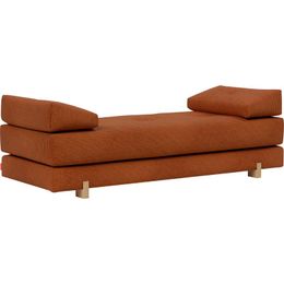 INNOVATION LIVING Stapelliege &raquo;Sigmund 595 Eiche-Beine&laquo; Daybed mit 2 Federkernmatratzen zum t&auml;glichen Gebrauch. Dauerschl&auml;fer orange