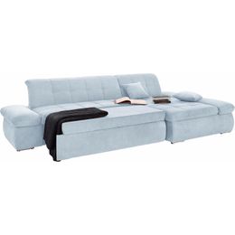 DOMO collection Ecksofa &raquo;NMoric XXL, B/T/H: 300/172/80cm, L-Form&laquo; wahlweise mit Bettfunktion und Armlehnverstellung blau Chenille (85% Polyester, 15% 