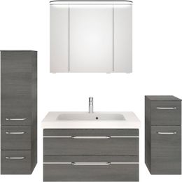 Badm&ouml;bel-Set &raquo;Balto Sprint 4-teilig, Mineralmarmor-Waschtisch mit LED-Spiegelschrank&laquo; 5 Stk. tlg. grau Holzwerkstoff