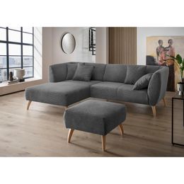 Home Affaire Ecksofa &raquo;Colori Polsterm&ouml;bel mit zeitlos eleganter R&uuml;ckenf&uuml;hrung. L-Form&laquo; Holzfu&szlig;farbe w&auml;hlbar, inkl. 4x Zierkissen grau 100% Polyester