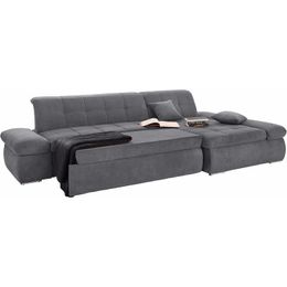 DOMO collection Ecksofa &raquo;NMoric XXL, B/T/H: 300/172/80cm, L-Form&laquo; wahlweise mit Bettfunktion und Armlehnverstellung grau Chenille (85% Polyester, 15% 
