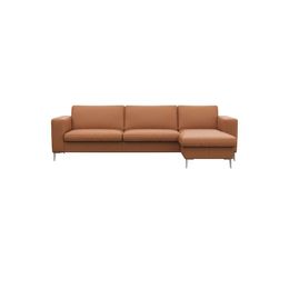 FLEXLUX Ecksofa &raquo;Fiore, super Sitzkomfort durch Kaltschaum im Sitz, L-Form&laquo; schmale Armlehnen, F&uuml;&szlig;e Alu braun 100% Echteder