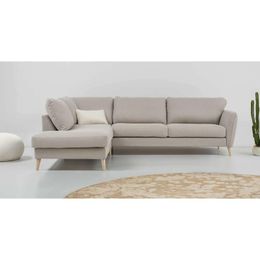Home Affaire Ecksofa &raquo;MARSEILLE 278/202 cm, L-Form, Ottom. rechts/links, verschiedene Bez&uuml;ge&laquo; Massivholzbeine Eiche, Landhausstil, Wellenunterfederung