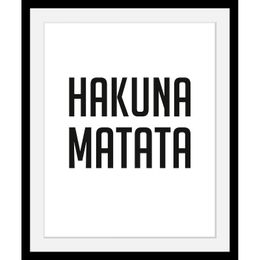 queence Bild &raquo;Hakuna Matata&laquo; Humor Motivationsbilder Schriftzug Schwarz-Wei&szlig; HD Premium Poster-Druck inkl. Holzrahmen schwarz Acrylglas, Holz, Papier