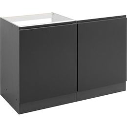 KOCHSTATION Sp&uuml;lenschrank &raquo;KS-Bruneck&laquo; >>Bruneck<< 120 cm breit, f&uuml;r viel Stauraum, hochwertige MDF-Fronten grau Holzwerkstoff