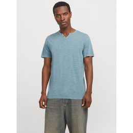 Jack & Jones Jack & Jones Herren T-Shirt &raquo;JJESPLIT NECK TEE SS NOOS&laquo; mit V-Ausschnitt blau XS