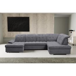 WERK2 Wohnlandschaft &raquo;Kordula-New Multifunktion Couch, Breite 332cm, bequem, U-Form&laquo; Sofa in U-Form mit Schlaffunktion & Bettkasten, Schlafcouch grau 