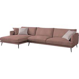 Egoitaliano Ecksofa &raquo;Sophia, Designsofa mit extrakomfortablem Sitzkomfort, Breite 274cm&laquo; mit Daunenfederung, L-Form rosa Leder NUVOLE (Echtes Rindsleder). 