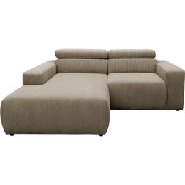 DOMO collection Ecksofa &raquo;Brandon, inkl. Kopfteilverstellung, B/T/H: 214/100/80 cm, L-Form&laquo; Cord, schlamm braun 100% Polyester