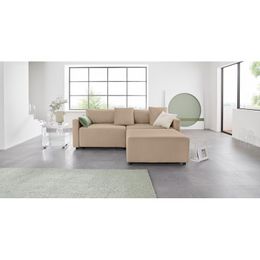 Home Affaire Ecksofa &raquo;Marva 3tlg. L-Form&laquo; beide Armlehnelemente ausziehbar f&uuml;r Bettfunktion, mit Bettkasten beige Struktur fein (100% Polyester);