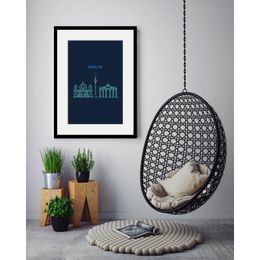 queence Bild &raquo;Berlin Sightseeing&laquo; Berlin Deutschland Schriftzug Stadt St&auml;dte 1 Stk. tlg. HD Premium Poster-Druck inkl. Holzrahmen blau Acrylglas, Holz