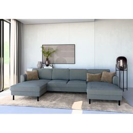 Home Affaire Wohnlandschaft &raquo;Booster II, whlw. mit Schlaffunktion & Bettkasten, Fu&szlig; schwarz&laquo; Sofa in U-Form, Breite 305 cm, in Cord oder Struktur LEO 
