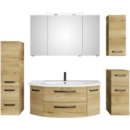 Badm&ouml;bel-Set &raquo;Serie 4010 5-teilig Keramik-Waschtisch mit LED-Spiegelschrank&laquo; Set braun Holzwerkstoff