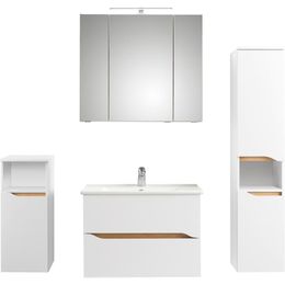 Badm&ouml;bel-Set &raquo;Quickset 4-teilig, Keramik-Waschtisch und LED-Spiegelschrank&laquo; 5 Stk. tlg. wei&szlig; Glas, Keramik, Spanplatte