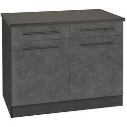 KOCHSTATION Unterschrank &raquo;KS-Tulsa&laquo; 100 cm breit, 2 Schubk&auml;sten, 2 T&uuml;ren, schwarzer Metallgriff, MDF Front grau