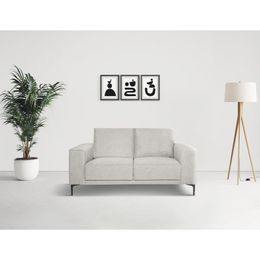 OTTO home 2-Sitzer &raquo;Kompaktsofa Oland, Struktur, Flachgewebe, Luxus-Microfaser, Boucle&laquo; 164 cm, Wellenunterfederung, Skandi-Design, Metallf&uuml;&szlig;e braun 