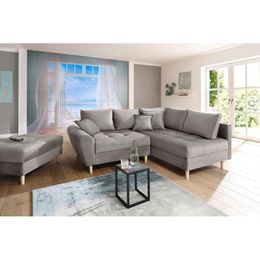 Home Affaire Ecksofa &raquo;Rice L-Form, B: 223 cm - OTTO. Verl&auml;ssliche Qualit&auml;t.&laquo; Set: Sofa & Hocker, mit 3 Zierkissen, Federkern grau Luxus-Microfaser (