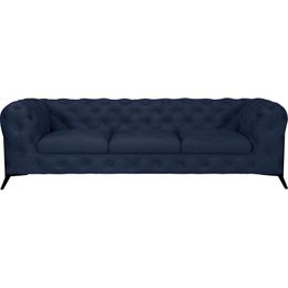 Home Affaire Chesterfield-Sofa &raquo;Amaury&laquo; aufw&auml;ndige Knopfheftung, moderne Chesterfield Optik, Fu&szlig;farbe w&auml;hlbar blau Struktur (100% Polyester9;Samtoptik