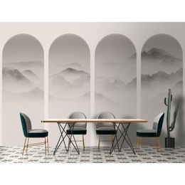 Livingwalls living walls Vliestapete &raquo;Fototapete Berglandschaft Grau Beige Asiatisch&laquo; matt glatt Vlies